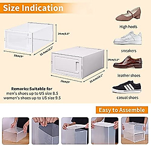 WAYTRIM 18 Pack Plastic Shoe Storage Box Flodable Shoe Storage Organizer Drop Front Shoe Storage Bins with Lids for Women Size 11,Saving Space Sneaker Shoe Container for Closets,Clear and White Set