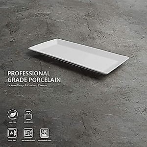 Sweese 705.101 12 Inch Porcelain Rectangular Plates, White Serving Trays for Parties - Stackable, Set of 4