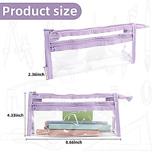 eggigi Clear Pencil Case with Zipper, Makeup Color Pouch, Cosmetics Bag, Multi-Purpose Travel Adult Transparent Stationary Bag, Office Organizer Box for Adluts (Purple)