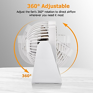 Desk Fan with Strong Airflow, 6.8 Inch Quiet Small Portable Table Fan, Brushless motor, 3 Speed Settings, 360° Adjustable Tilt Head, Rechargeable, Battery Powered Fan for Home or Office, Travel