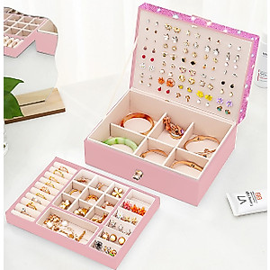 QBestry Jewelry Box for Earrings for Girls Jewelry Organizer Box Earring Holder Organizer for Girls Earring Box Jewelry Box Stud Earring Organizer for Girls Earring Jewelry Boxes for Women Pink Bling
