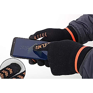 KELME Winter Gloves Unisex for Kids and Adults - Thermal Warm Knit Touch Screen Fingers Anti Slip - Running Glove Mittens (Black/Orange, Large (Adult))