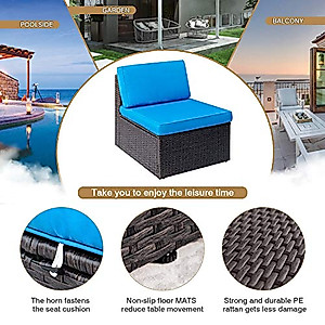 Homall 6 Pieces Patio Outdoor Furniture Sets, Low Back All Weather Rattan Sectional Sofa Manual Weaving Wicker Conversation Set with Coffee Table and Washable Couch Cushions (Blue)