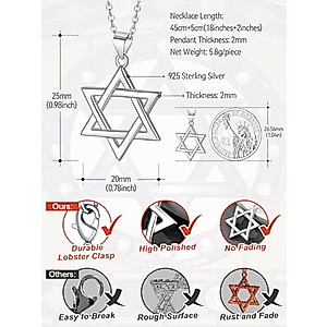FaithHeart Sterling Silver Star of David Pendant Necklace Women Silver Religious Jewish Jewelry Charms Hexagram Pendant Necklace