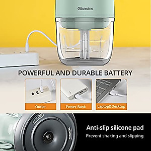 Gbasics Electric Garlic Chopper, 300ML Portable Cordless Mini Food Processor, Rechargeable Vegetable Chopper Blender for Onion Garlic Pepper Vegetable Meat Mincer/Grinder/Puree Food (Green)