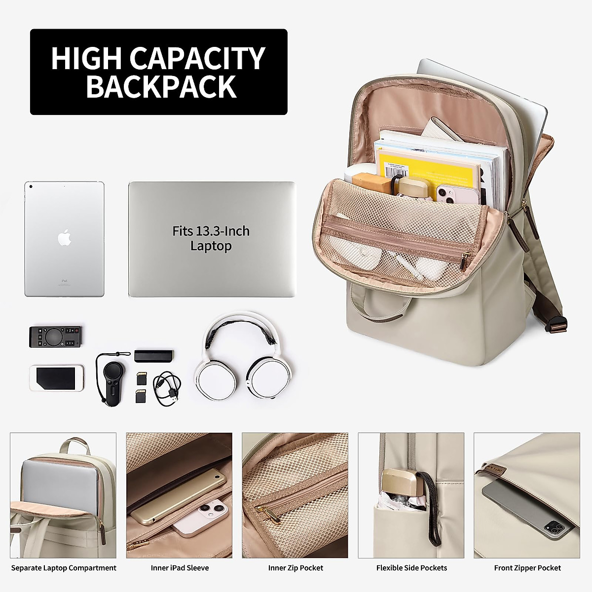 GOLF SUPAGS Laptop Backpack Anti Theft Slim Travel Backpack for Women Water Resistant College Bookbag Fits 15 Inch Thin Notebook