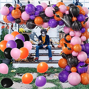 Halloween Balloon Garland Arch Kit, 98PCS Black Purple Balloon Orange Pastel Pink Balloons with Bat Spider Web for Ghost Halloween Party Decorations Supplies Kids House Garden Outdoor Indoor