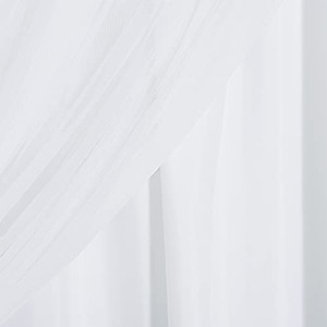 RYB HOME White Wedding Backdrops, Double Layer Backdrop Curtains with Tulle Overlay, Party Backdrop Drapes for Ceremony Family Gatherings Photography, W5 ft x L8ft, 2 Panels