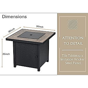 BALI OUTDOORS Gas Fit Propane Firepits Table, 30 Inch Gas Fire Pits Outdoors, Square Fire Table w/Fire Glass, 50,000 BTU