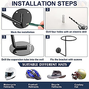 Potchen 6 Pack Helmet Holder Stand Display Rack Metal Helmet Hanger Wall Mount Decor Wall Mounted Hook Motorcycle Accessories for Jacket Coat Hat, Ball Back for Basketball Football Volleyball