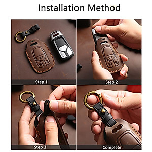 SANRILY Handmade Leather 4 Button Smart Key Fob Cover for BMW I7 M Sport 2023 X7 X1 IX M5 Keyless Full Protection Key Case with Keychain Blue