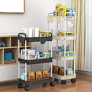 3-Tier Rolling Utility Cart, Rolling Organization Cart with Handles and Lockable Wheels, Easy Assembly Multifunctional Storage Trolley Art Cart for Bathroom, Kitchen, Living Room, Office