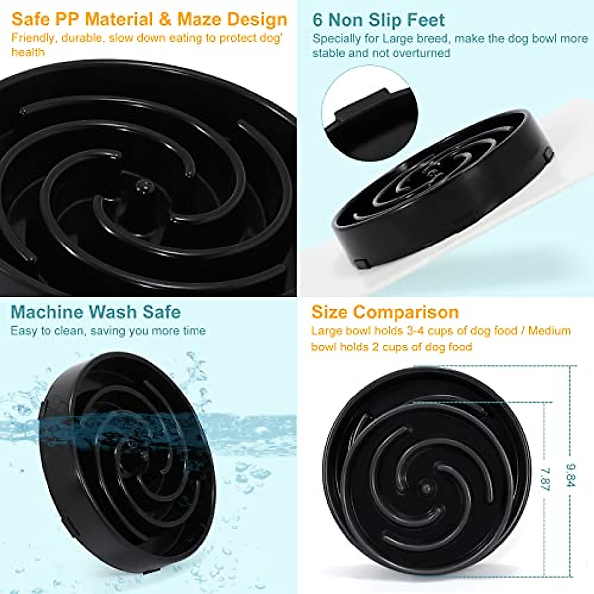 Slow Feeder Large Dog Bowls for Large Medium Dog Non Slip Maze Puzzle Bowl Pet Slower Food Feeding Dishes Interactive Bloat Stop Dog Bowl Preventing Choking Healthy Dog Bowl, Black