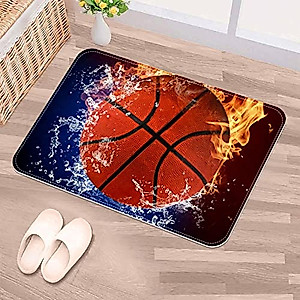 Basketball Ball in Fire Flames and Splashing, Indoor Door Mat Durable Front Door Mats Entryway Rug Non-Slip Absorbent Area Rugs Resist Dirt Rugs for Room Decor, 24"x16"