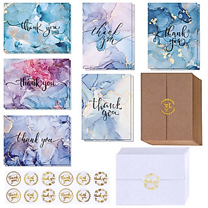 Winlyn 150 Sets Bulk Blank Thank You Cards with Envelopes Stickers Assortment 6 Designs of Watercolor Marbling Thank You Greeting Cards Note Cards for Wedding Baby Bridal Shower Birthday All Occasions