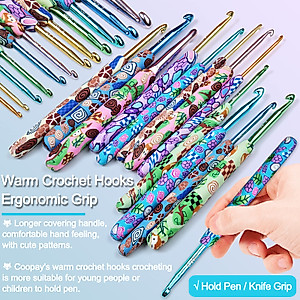 Coopay Warm Crochet Hooks Crocheting, Extra Long Crochet Hook Set for Arthritic Hands, 2.25mm to 8.0mm, 12 pcs Crochet Kit Ergonomic Grips for DIY Craft Yarn, Animal Pattern
