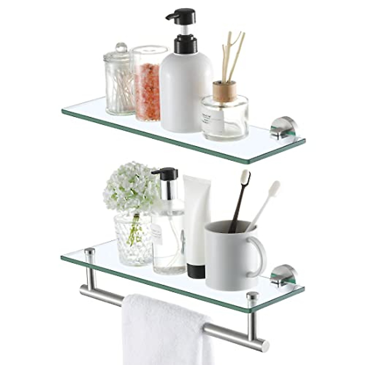 KES 16-Inch Glass Shelves for Bathroom, Bathroom Shelf Tempered Glass 2 Pack Wall Mount SUS 304 Stainless Steel Brushed Finish, A2022S41-2-C1