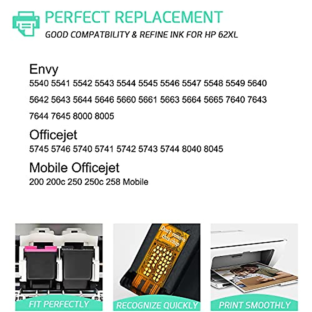 RETCH Re-manufactured Ink Cartridge Replacement for HP 62XL 62 XL for Envy 7640 5660 5540 5640 7645 5549 OfficeJet 5740 8040 5741 OfficeJet 200 250 Mobile Printer (1 Black 1 Tri-Color)