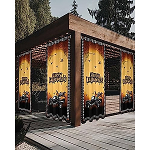 Waterproof Outdoor Curtains for Patio,Halloween Pumpkin Truck Blackout Grommet Curtain Privacy Curtains for Yard Porch Pergola Cabana Gazebo,Scary Bats Castle Under the Moon 1 Panel,54''Wx108''L
