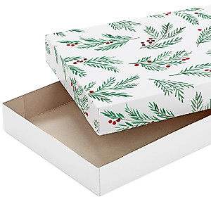 Hallmark Christmas Shirt Boxes for Presents (10 Clothes Boxes with Lids: 3 Small 11", 5 Medium 14", 2 Large 16") Red, Green and Black Plaid, Snowmen, Santa, Winter Greenery