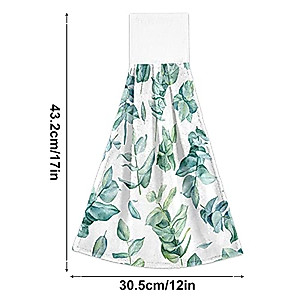 Green Eucalyptus Leaf Tropical Plant Hanging Kitchen Towels 2 Pieces Absorbent Tie Towel Dish Cloth Soft Hand Towel Tea Bar Towels for Bathroom Restroom Home Decor