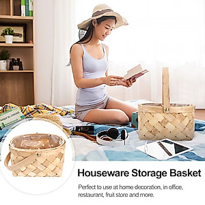 SEWACC Handmade Rattan Storage Container Woven Storage Basket with Handle Seagrass Storage Basket Portable Flower Basket for Home Camping Wedding (Medium)