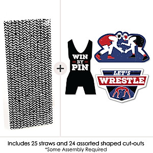 Big Dot of Happiness Own the Mat - Wrestling - Paper Straw Decor - Birthday Party or Wrestler Party Striped Decorative Straws - Set of 24