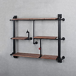 Industrial Pipe Shelving,Rustic Wooden&Metal Floating Shelves,Home Decor Shelves Wall Mount Display Racks,Decorative Accent Wall Book Shelf for Kitchen or Office Organizer,Grey