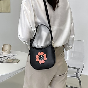 Simple Quilted Crossbody Bag, Printing Small Leather Crossbody Bags Ladies Leather Shoulder Bag Clutch (Black)