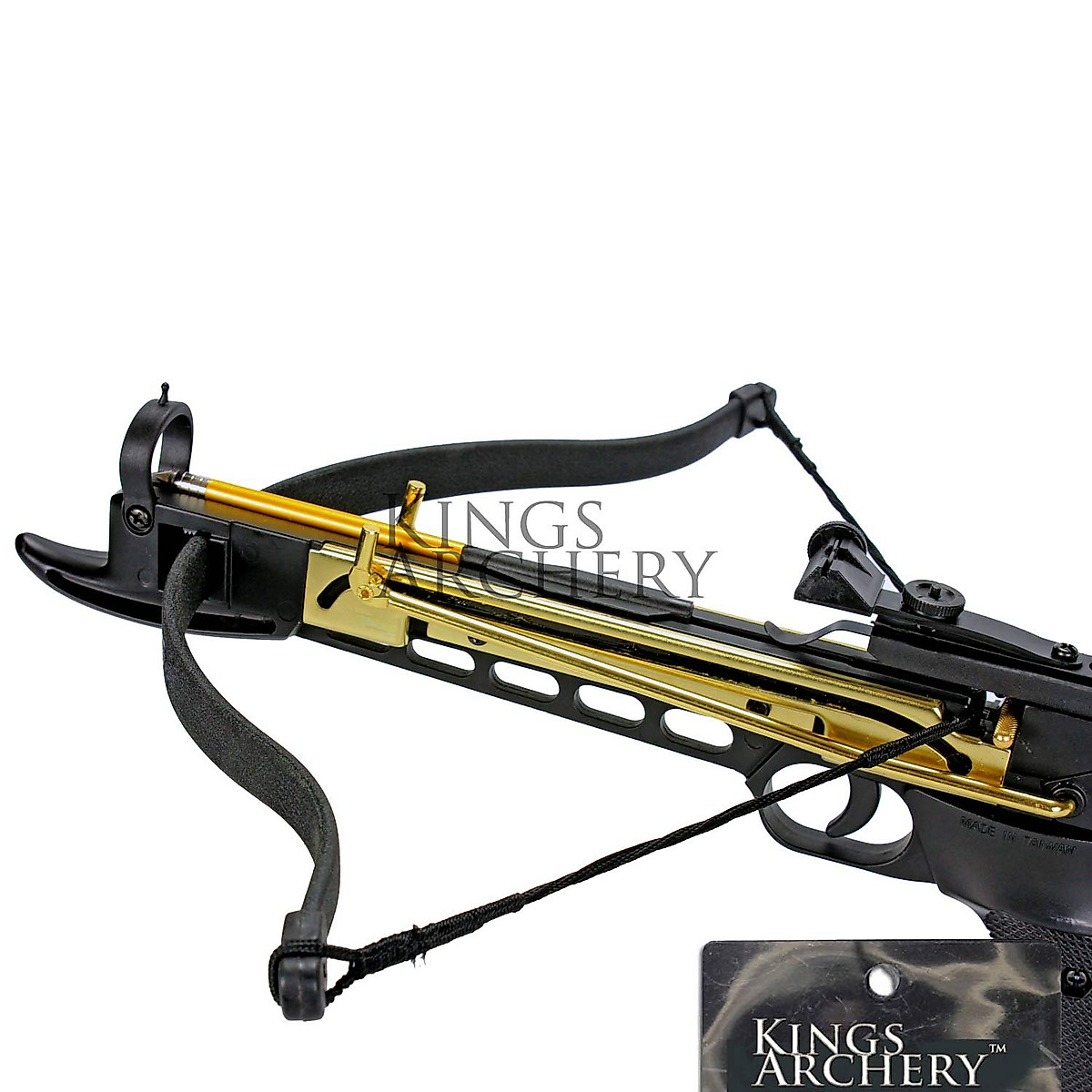 KingsArchery Self-Cocking Crossbow Bundle with Adjustable Sights, Spare Crossbow String and Caps, 27 Aluminim Arrow Bolt Set