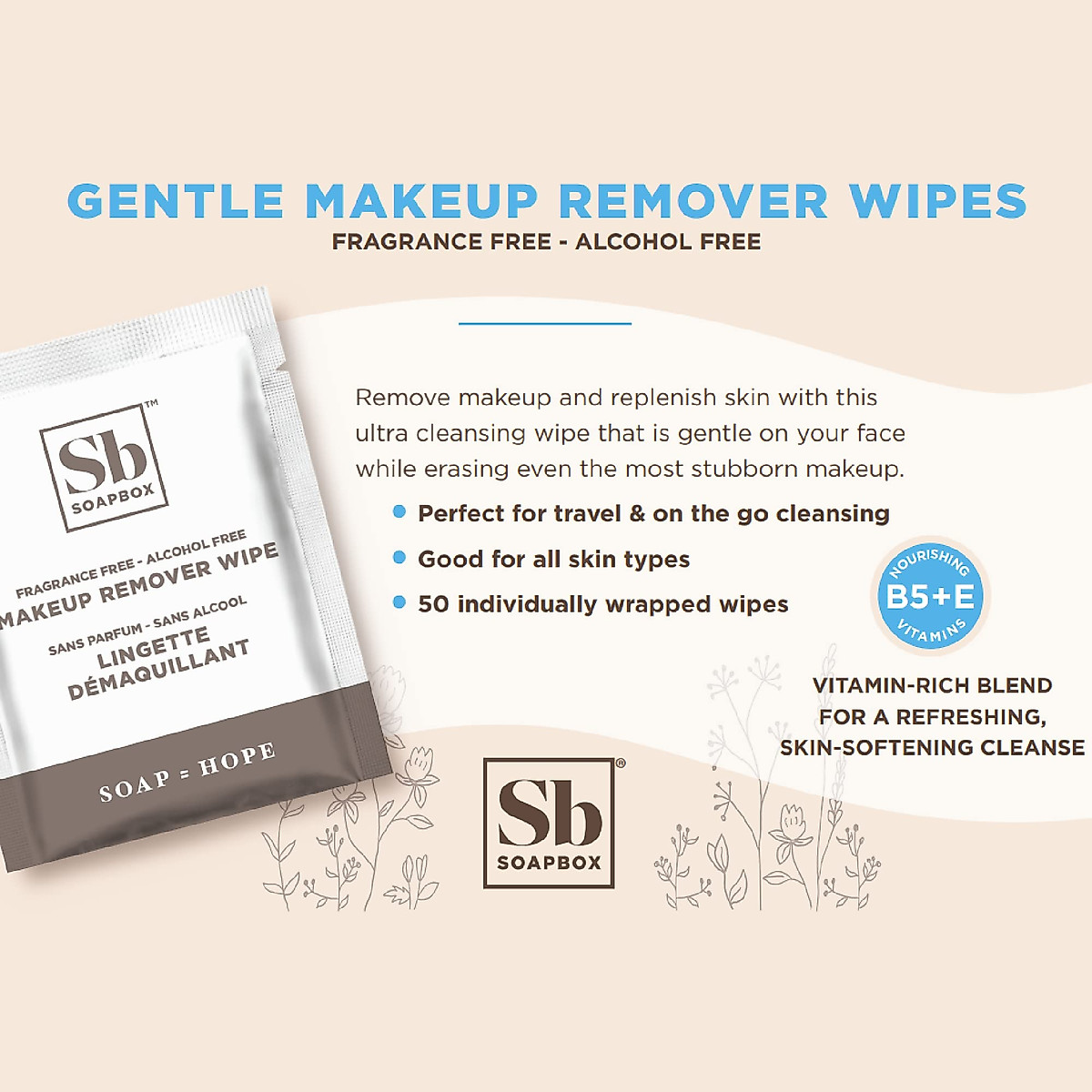 Soapbox Fragrance-Free Makeup Remover Wipes - Gentle Facial Cleansing Wipes for Eye Makeup, Dirt and Oil, Alcohol Free Makeup Remover Pads 50 Count