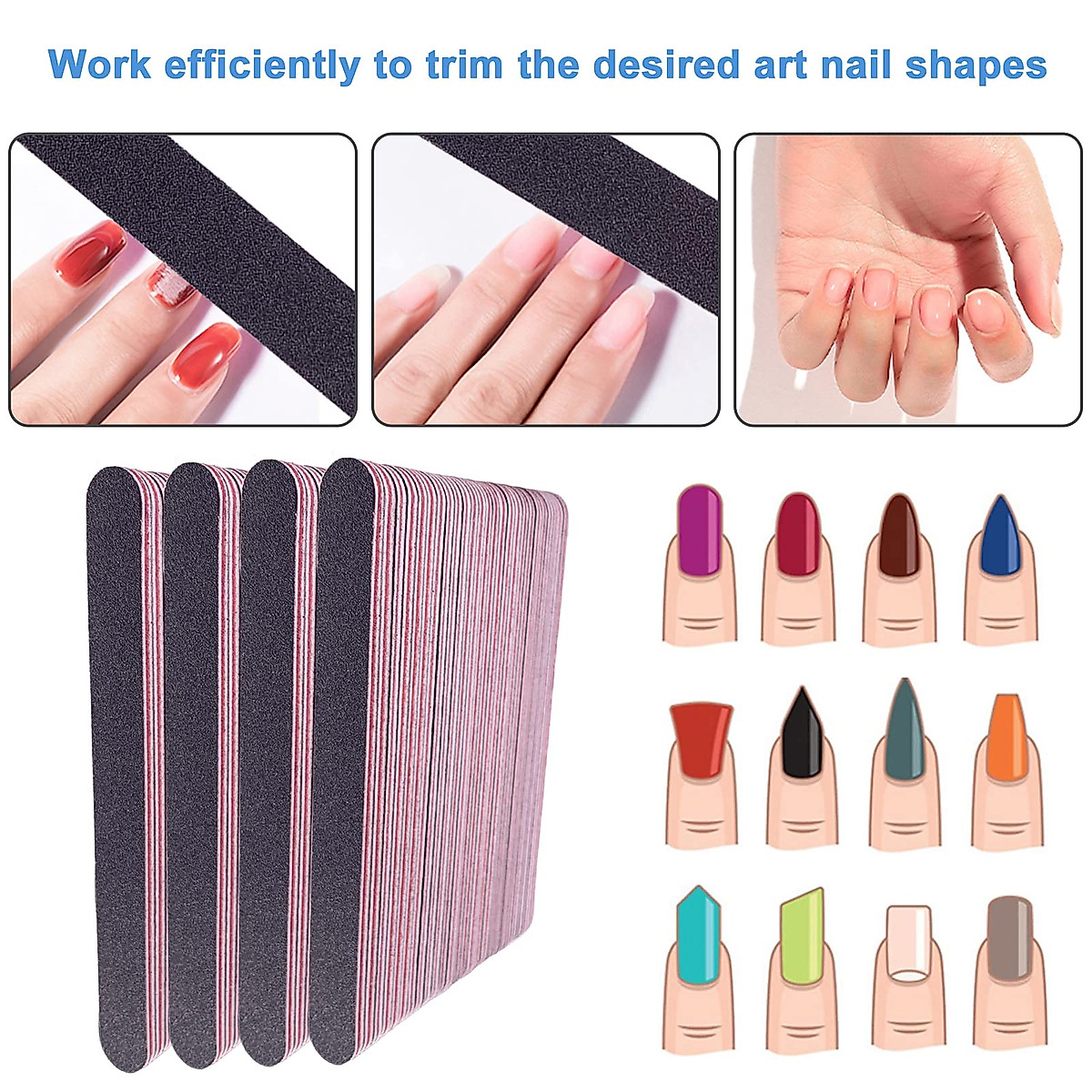 Nail File (100 Pcs), Emery Board Nail Files for Acrylic and Natural Nails, 100/180 Grit Double Sided Emery Boards for Nails Fingernail Filer Bulk for Professional Finger Nail Filer Manicure Set