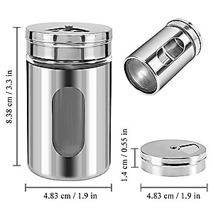 Accmor 2pcs Salt and Pepper Shakers,Stainless Steel Shaker for Salt Powder Sugar Cinnamon Pepper, Spice Dispenser with Adjustable Pour Holes,Silver