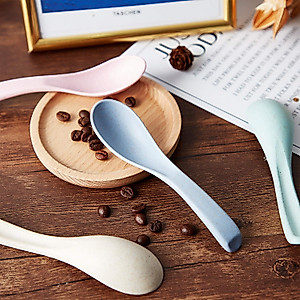 Outus 8 Pieces Wheat Straw Plastic Spoon Dinner Spoon Portable Wheat Straw Soup Spoon Dishwasher and Microwave Safe Spoon