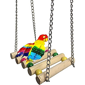 OMYZERO Bird Parrot Toys Swing Hanging,Bird Cage Accessories Toy Hammock for Parakeets,Cockatiels,Lovebirds,Conures,Budgie,Macaws,Lovebirds,Finches and Other Small Pets（Wood）