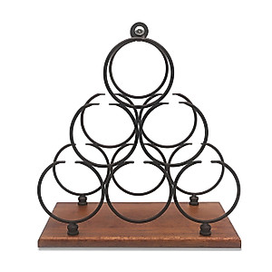 Countertop Wine Rack, Tabletop 6 Bottles Wood Wine Holder, Sturdy Handle, 3-Tier Rustic Classic Design, Simple Assembly, Wood & Metal (Copper)