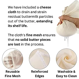 Dazey Butter Churn- Cheese Cloth and Beech Wood BUTTER PADDLES INCLUDED- Hand Crank Butter Churner- Manual Butter Maker- Create Delicious Homemade Butter With Your Own Hand Crank Dazey Butter Churner