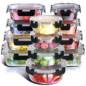 Nestl 24pc (12 Airtight, Freezer Safe Food Storage Containers and 12 Lids), Pantry Kitchen Storage Containers, Glass Meal Prep Container for Lunch, Glass Storage Containers with Lids Black