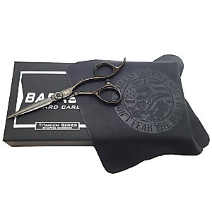 Badass Beard Care Titanium Series Barber Quality Beard Shaping Scissors - 5.25 inches long, Surgical Grade Stainless Steel (HRC 56-57), Hand adjustable tension knob