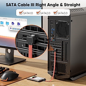 CableCreation SATA III Cable, [2-Pack] 8-Inch/0.6FT SATA III 6.0 Gbps 7pin Female to Downward Right Angle Female Data Cable with Locking Latch, Support for 2.5'' SSD,3.5''HDD Drive, Red