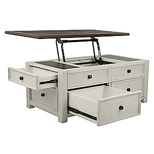 Signature Design by Ashley Bolanburg Farmhouse Lift Top Coffee Table with Drawers, Antique Cream & Brown