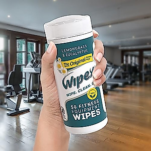 Wipex Fitness Equipment Wipes - Original Natural Plant Based Gym Wipes for Equipment, Clean Surfaces at Home or Gym, Use as a Yoga Mat Cleaner, Lemongrass, Eucalyptus & Vinegar, 50 Count (Pack of 1)