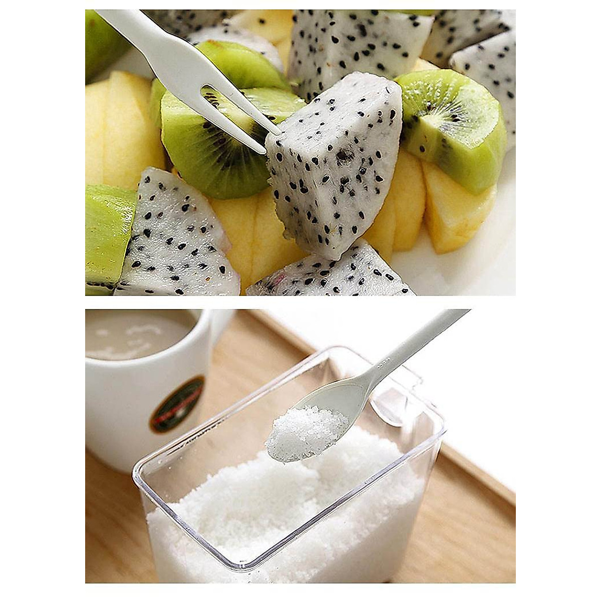 Silicone Cooking Chopsticks with Measuring spoon and fork,Safe Frying,Hot Pot,Seasoning spoon,Measuring spoon,Dessert fork,Fruit fork,Toothpick fork. (Green (tail spoon + fork))