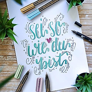 Dyvicl Metallic Brush Marker Pens - Metallic Pens Art Markers for Calligraphy, Brush Lettering, Black Paper, Rock Painting, Card Making, Scrapbooking, Fabric, Metal, Ceramics, Wine Glass, Set of 10