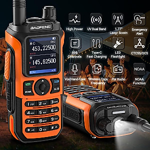 2 Pack BaoFeng UV-21R (Upgrade of UV-5R) Ham Radio Handheld Long Range Walkie Talkies UHF VHF Dual Band 2-Way Radio Full Kit with Type-C Cable,High Gain Orange Antenna and Programming Cable