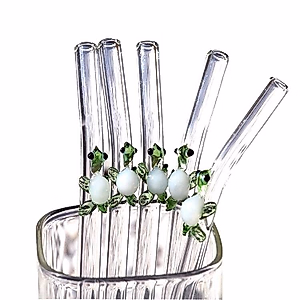 5pcs Glass Straws with Cute Turtle Bent Drinking Straws Stirring Sticks Reusable Glass Straws for Drinks Coffee Juice