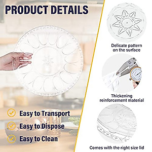 Shellwei 3 Pcs Deviled Egg Tray with Lid 12 Inch Round Egg Containers with 15 Egg Slots Reusable Plastic Egg Holder Platter for Deviled Egg Fruits Veggie Finger Food