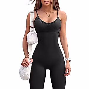 OQQ Women's Seamless Spaghetti Strap Leisure Yoga Workout Gym Leggings Padded Bra Jumpsuit