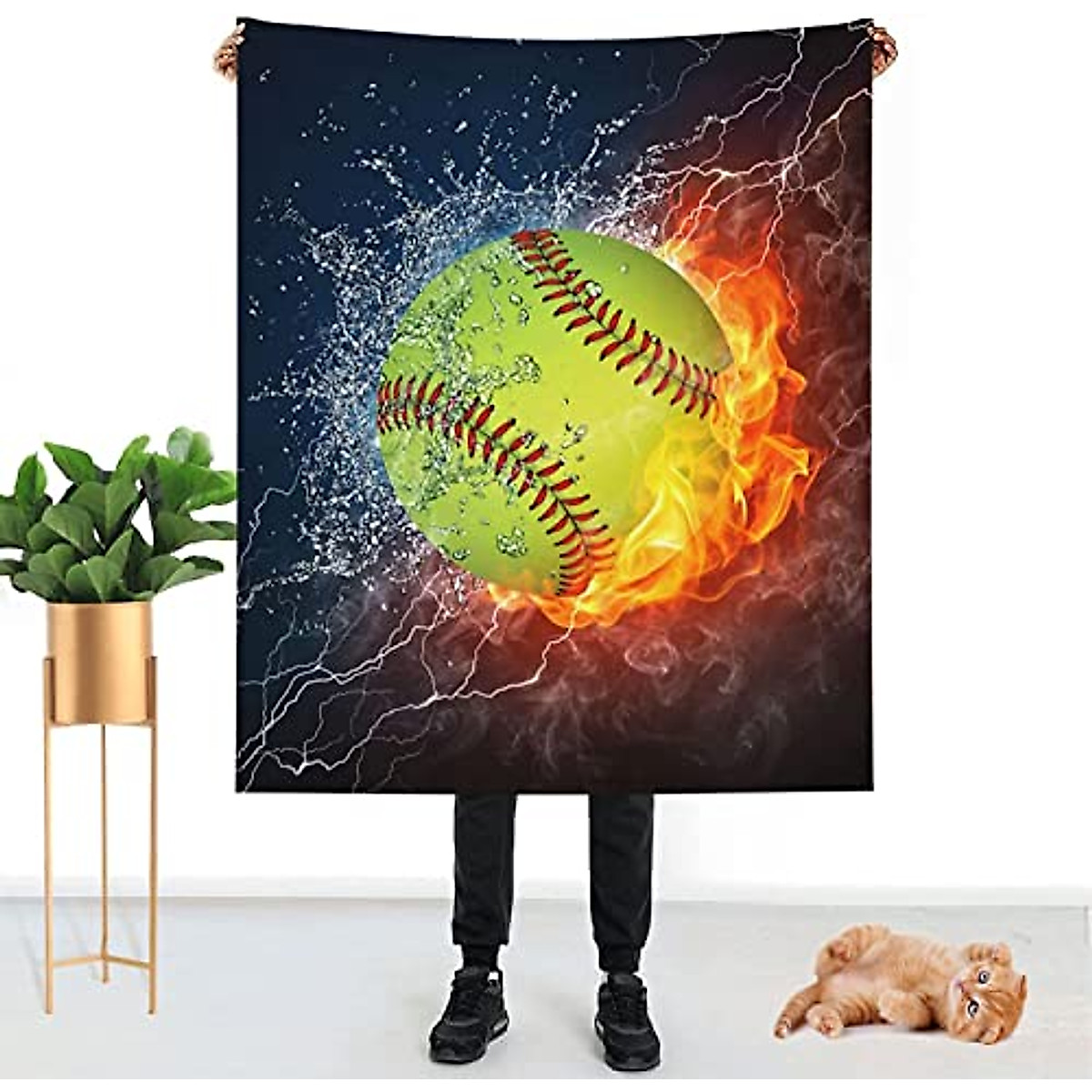 Sherpa Throw Blanket Fire Softball Fluffy Soft Cozy Fleece Plush Throw Blankets for Couch Sofa Home Bedding Decorations 50"x60"