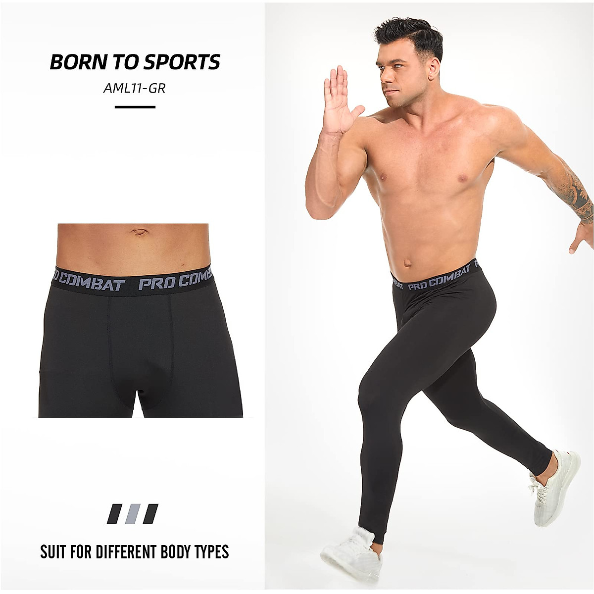 SS COLOR FISH 3 Pack Men Compression Pants Athletic Baselayer Workout Legging Running Tights for Men